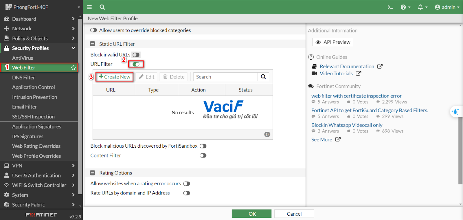 HƯỚNG DẪN CẤU HÌNH FORTINET WEB FILTERING ĐỂ CHẶN TRUY CẬP WEB – VACIF